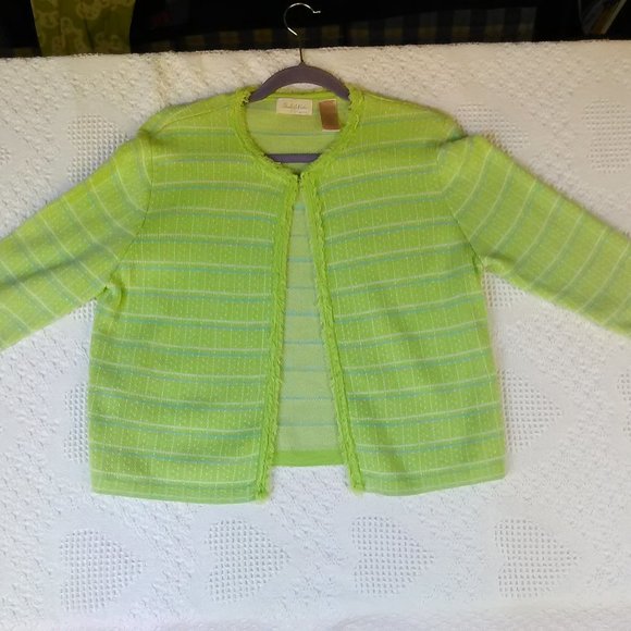 Studio Works | Sweaters | Lime Green Striped Sweaterjacket | Poshmark